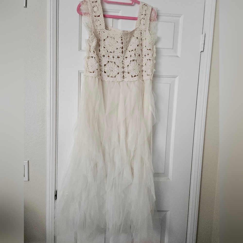 Pol Gorgeous Cream Granny Square And Tulle Dress Size… - Gem